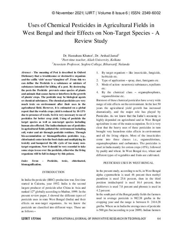 (PDF) Uses of Chemical Pesticides in Agricultural Fields in West Bengal ...