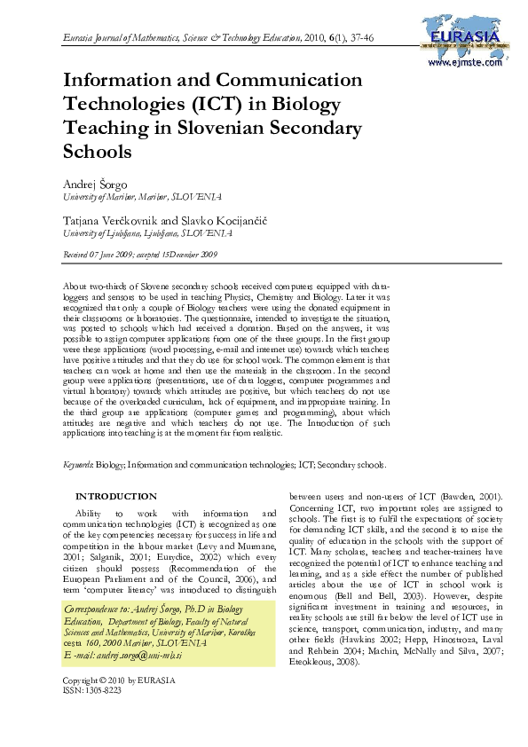 (PDF) Information and Communication Technologies (ICT) in Biology ...
