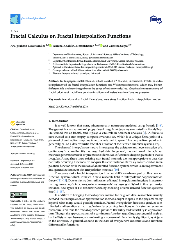 Pdf Fractal Calculus On Fractal Interpolation Functions