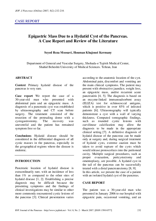 (PDF) Epigastric mass due to a hydatid cyst of the pancreas. A case ...