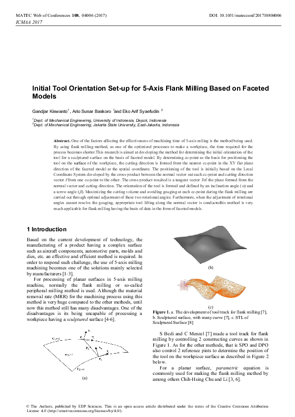 (PDF) Initial Tool Orientation Set-up for 5-Axis Flank Milling Based on Faceted Models