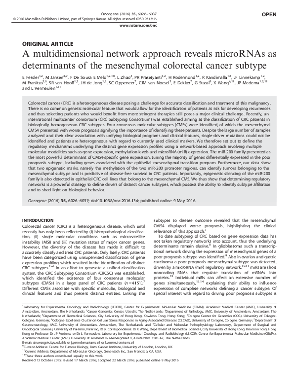 (PDF) A multidimensional network approach reveals microRNAs as ...