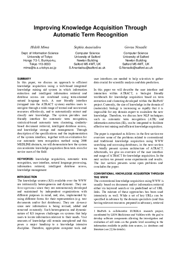 Pdf Improving Knowledge Acquisition Through Automatic Term Recognition