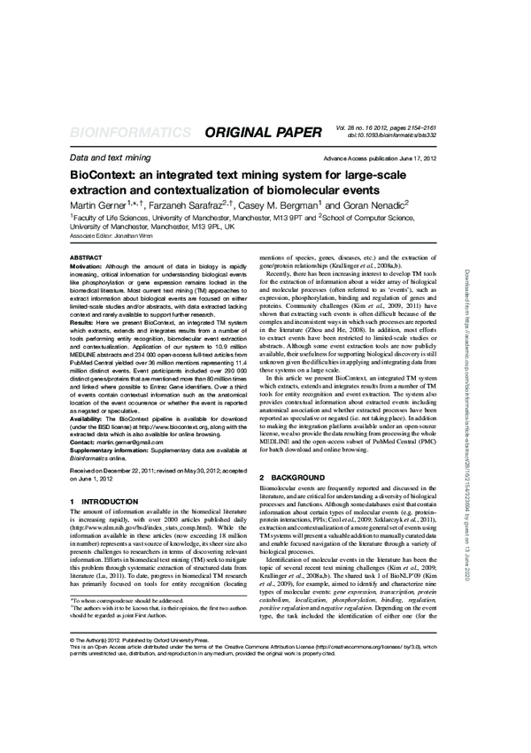 Pdf Biocontext An Integrated Text Mining System For Large Scale Extraction And