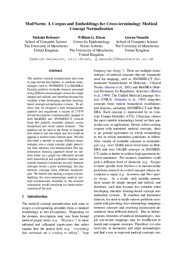 (PDF) MedNorm: A Corpus and Embeddings for Cross-terminology Medical ...