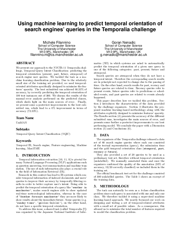(PDF) Using machine learning to predict temporal orientation of search engines’ queries in the ...