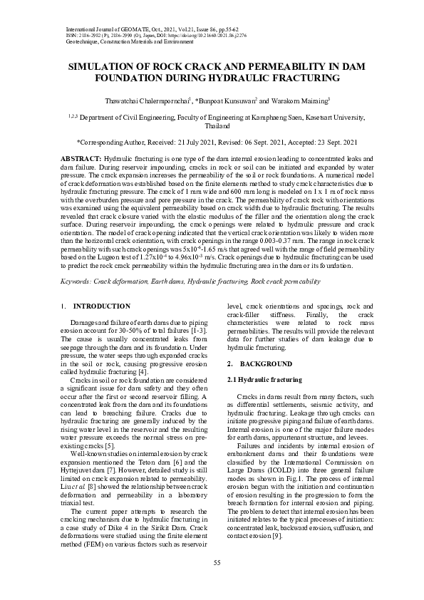 Pdf Simulation Of Rock Crack And Permeability In Dam Foundation During Hydraulic Fracturing