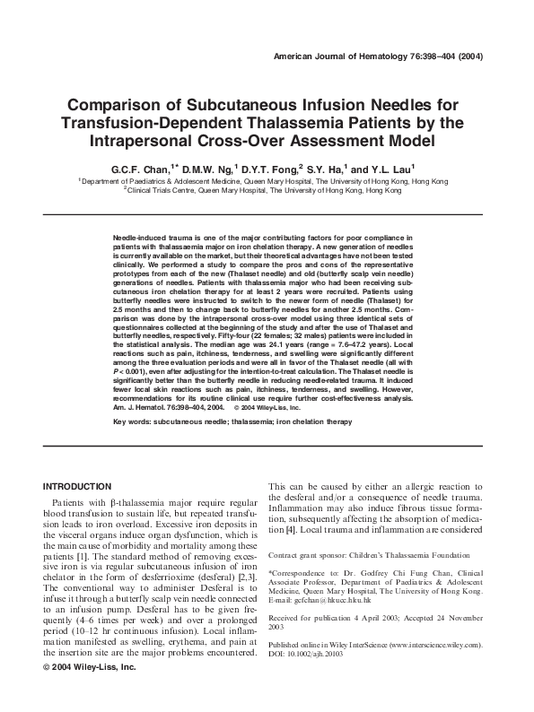 (PDF) Comparison of subcutaneous infusion needles for transfusion ...