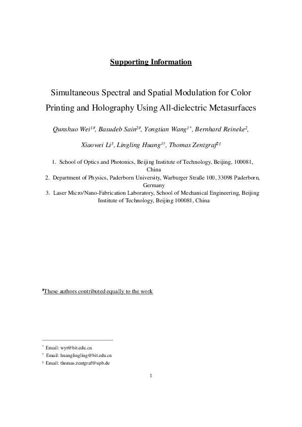 Pdf Simultaneous Spectral And Spatial Modulation For Color Printing And Holography Using All