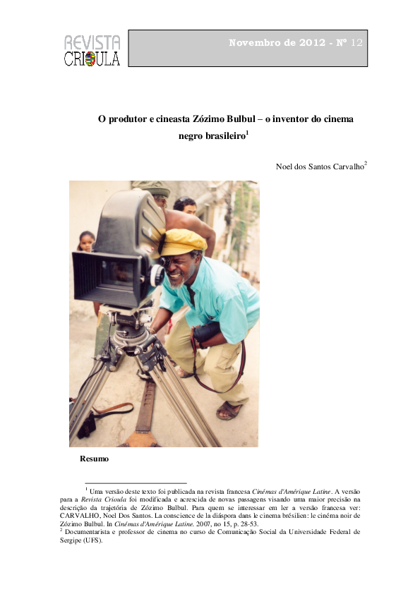 (PDF) O Produtor e O Cineasta Zózimo Bulbul – O Inventor Do Cinema ...