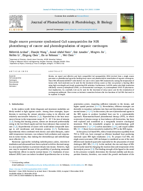 (PDF) Single source precursor synthesized CuS nanoparticles for NIR ...
