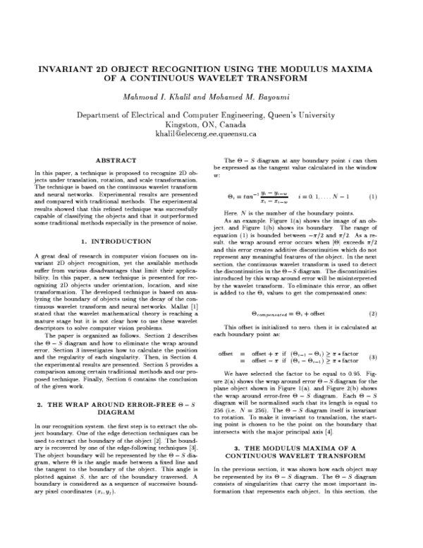 Pdf Invariant 2d Object Recognition Using The Modulus Maxima Of A
