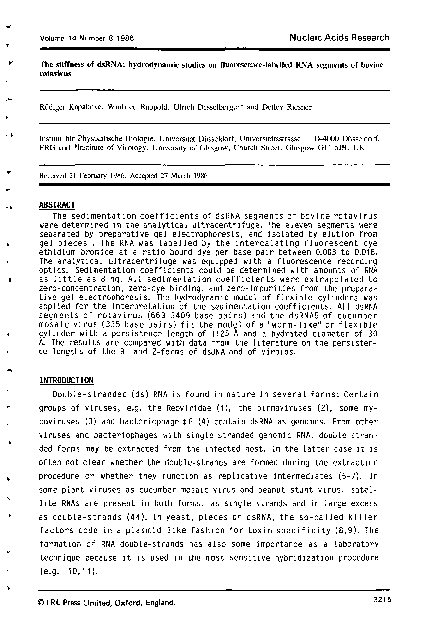 (PDF) The stiffness of dsRNA: hydrodynamic studies on fluorescence ...