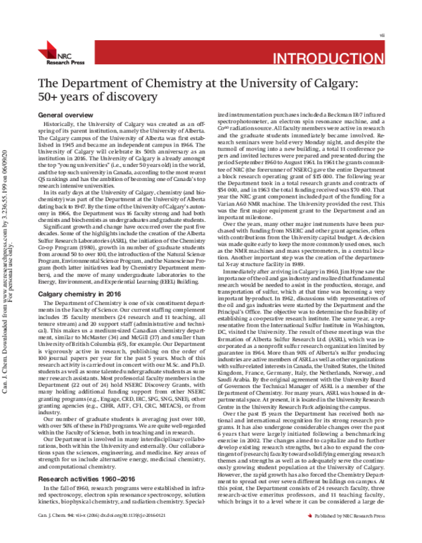 (PDF) 50 Years of Chemistry at University of Calgary