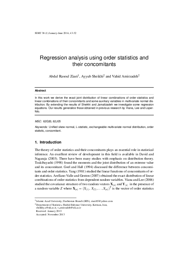 Pdf Regression Analysis Using Order Statistics And Their Concomitants