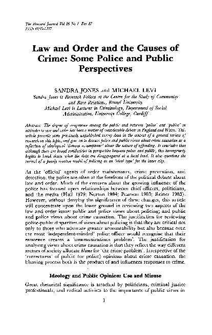 (PDF) Law and Order and the Causes of Crime: Some Police and Public ...