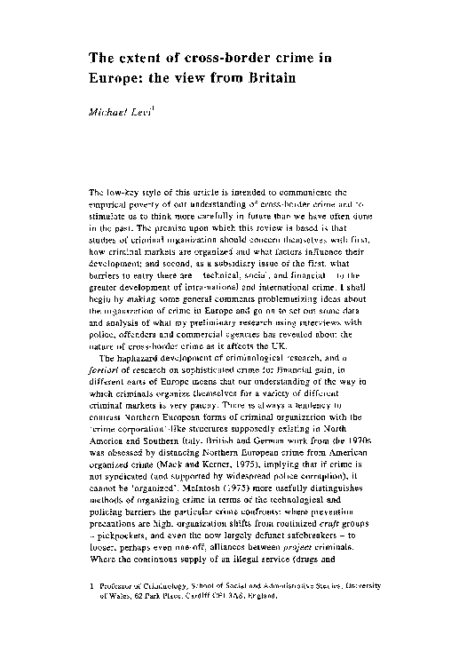 (PDF) The extent of cross-border crime in Europe: the view from Britain