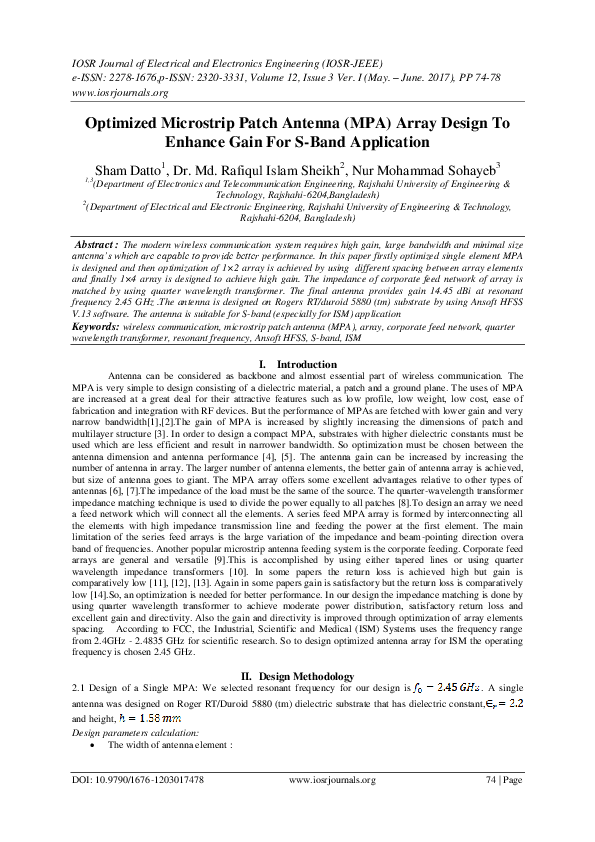 (PDF) Optimized Microstrip Patch Antenna (MPA) Array Design To Enhance ...