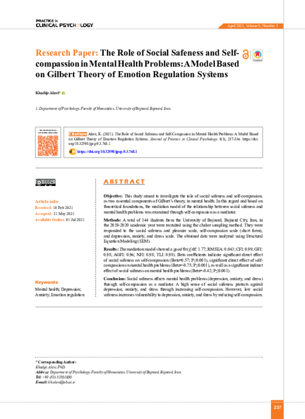 (PDF) The Role of Social Safeness and Selfcompassion in Mental Health ...