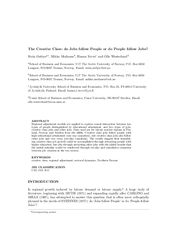 (PDF) The creative class: do jobs follow people or do people follow jobs?