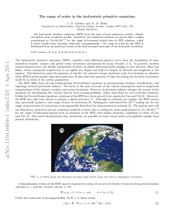 Pdf Enstrophy Bounds And The Range Of Space Time Scales In The Hydrostatic Primitive Equations
