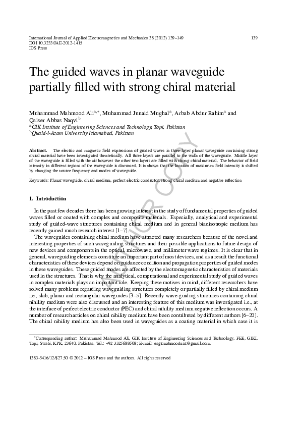 (PDF) The guided waves in planar waveguide partially filled with strong chiral material