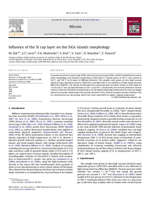 (PDF) Influence of the Si cap layer on the SiGe islands morphology