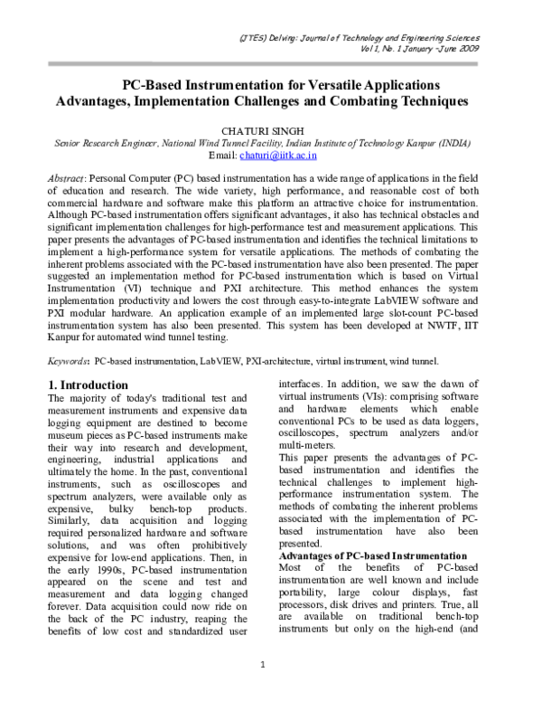 (PDF) PC-Based Instrumentation for Versatile Applications Advantages, Implementation Challenges ...