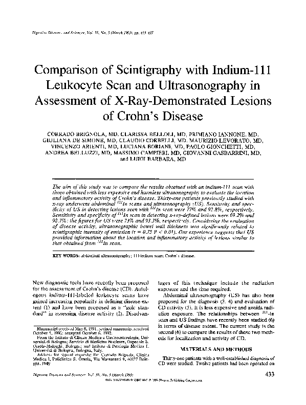 (PDF) Comparison of scintigraphy with indium-111 leukocyte scan and ...