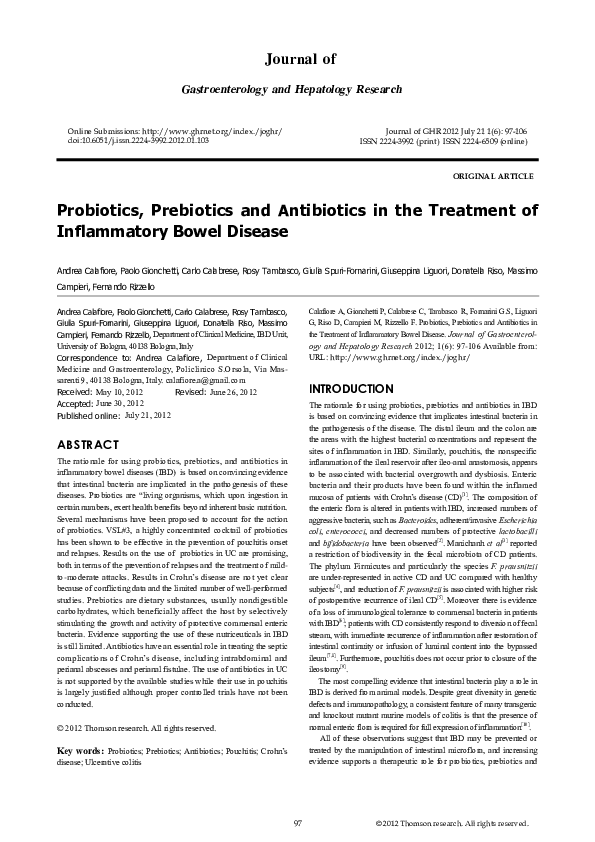 (PDF) Probiotics, Prebiotics and Antibiotics in the treatment of ...