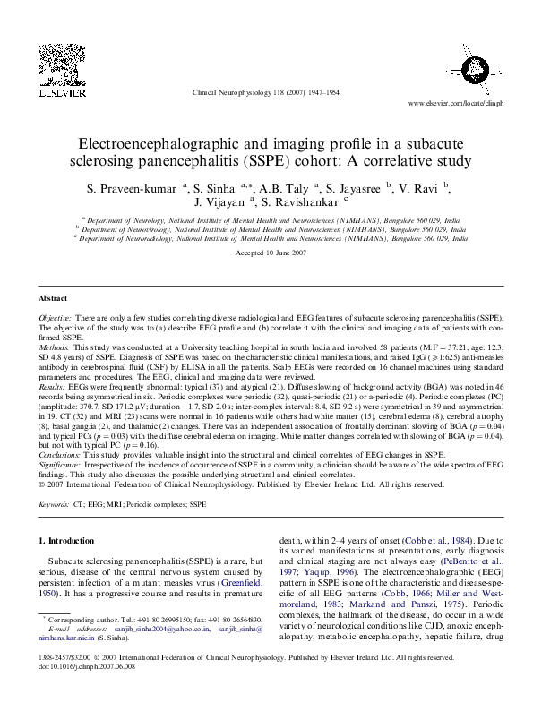 (PDF) Electroencephalographic and imaging profile in a subacute ...