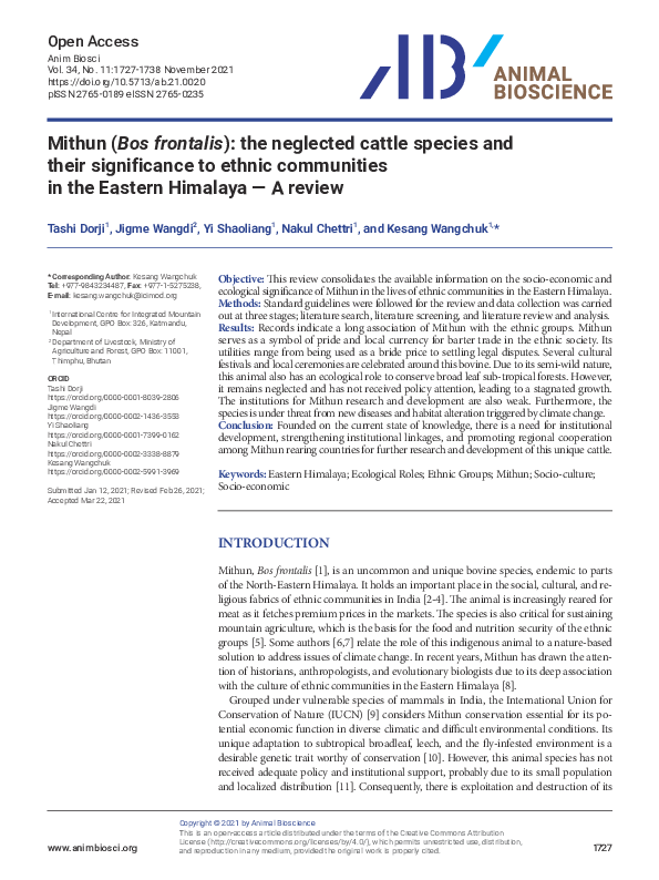 (PDF) Mithun (Bos frontalis): the neglected cattle species and their ...