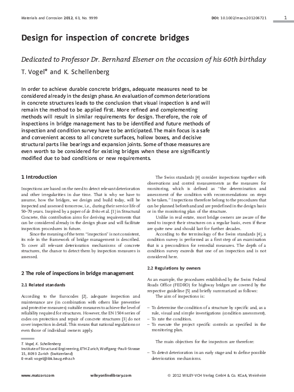 (PDF) Design for inspection of concrete bridges