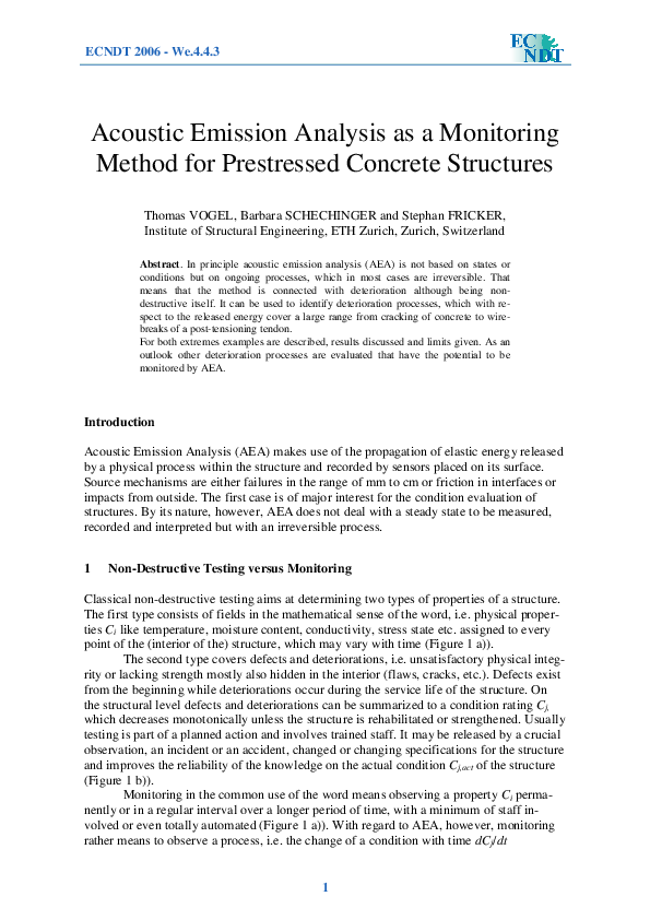 (PDF) Acoustic Emission Analysis as a Monitoring Method for Prestressed ...