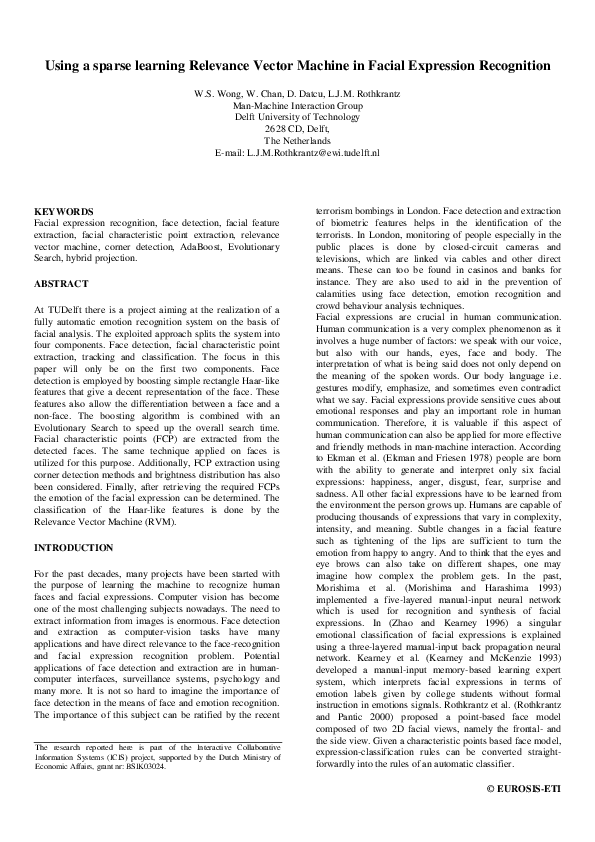 (PDF) Using a sparse learning relevance vector machine in facial expression recognition