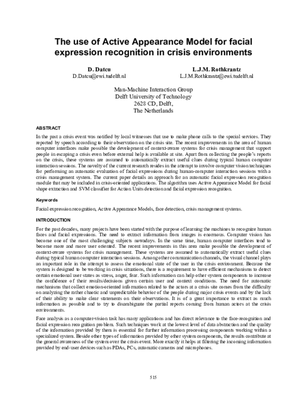 (PDF) The use of Active Appearance Model for facial expression recognition in crisis ...