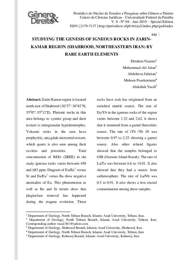 (PDF) Studying the Genesis of Igneous Rocks in Zarin-Kamar Region ...