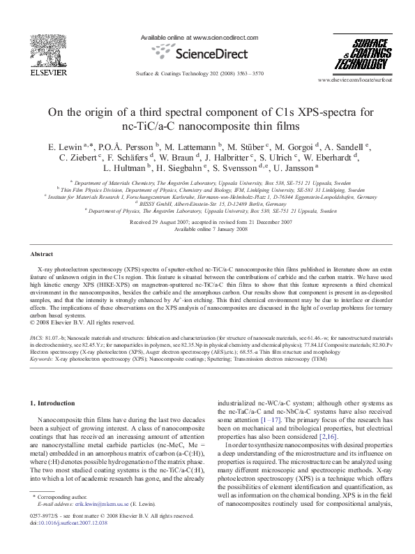 (PDF) On the origin of a third spectral component of C1s XPS-spectra ...