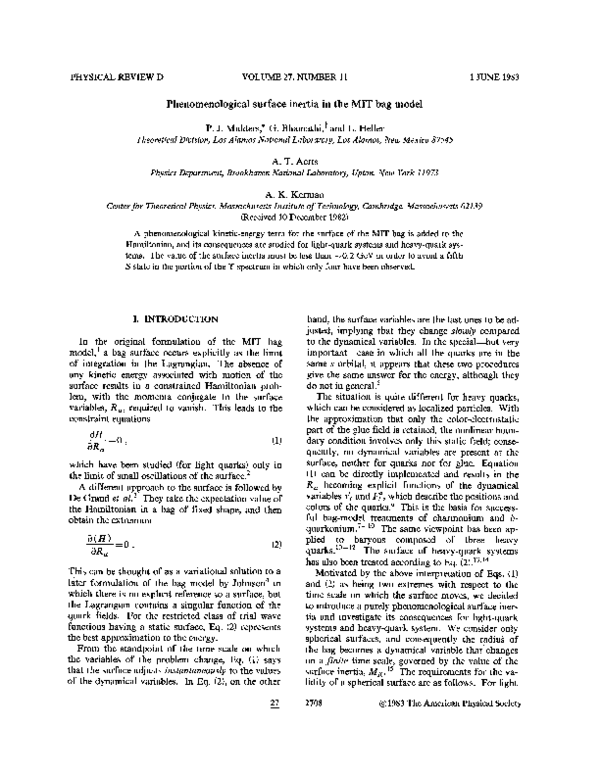 (PDF) Phenomenological surface inertia in the MIT bag model