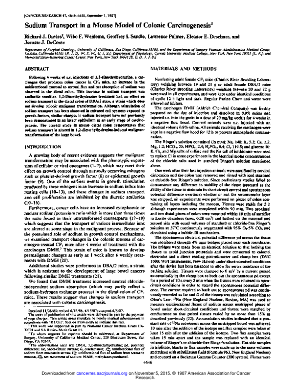 (PDF) Sodium Transport in a Mouse Model of Colonie Carcinogenesis1