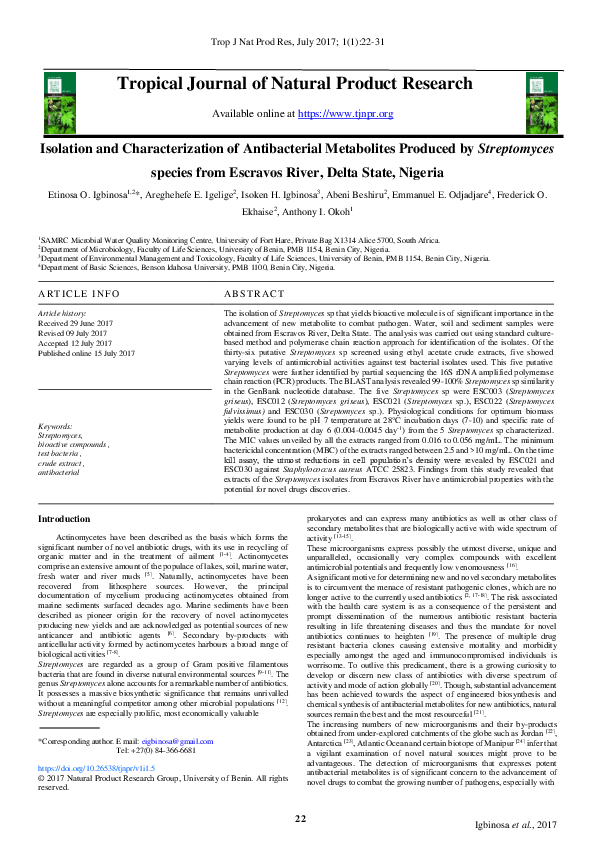 (PDF) Isolation and Characterization of Antibacterial Metabolites ...