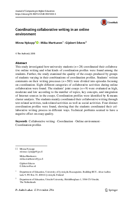 (PDF) Coordinating collaborative writing in an online environment