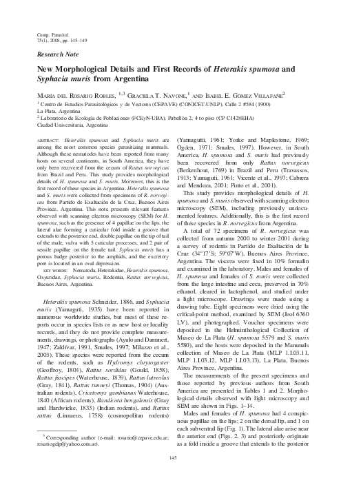 (PDF) New Morphological Details and First Records of Heterakis spumosa ...