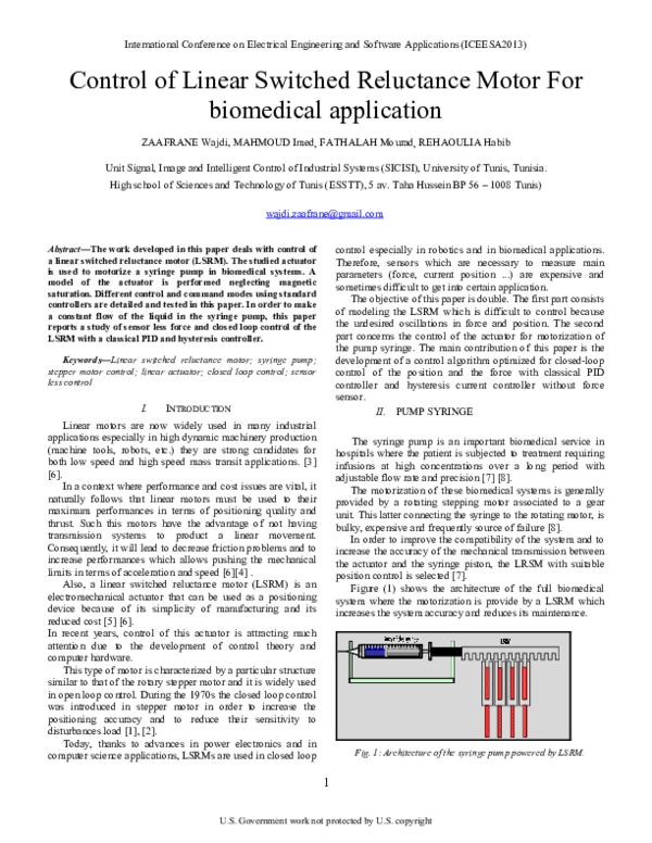 (PDF) Control of linear switched reluctance motor for biomedical application