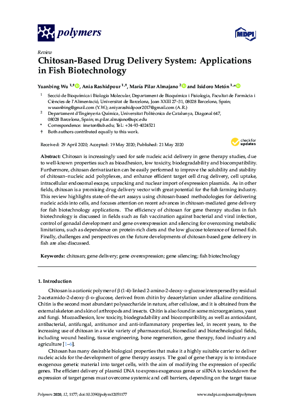 (PDF) Chitosan-Based Drug Delivery System: Applications in Fish Biotechnology