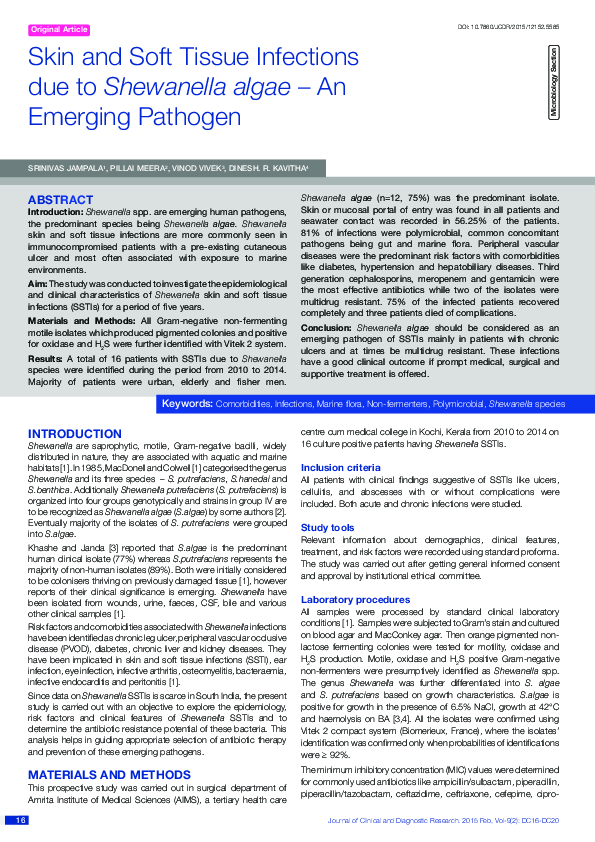 (PDF) Skin and Soft Tissue Infections due to Shewanella algae – An ...