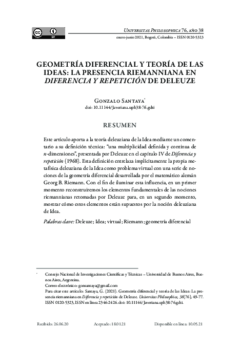 (PDF) Geometría diferencial y teoría de las Ideas: la presencia riemanniana en Diferencia y ...