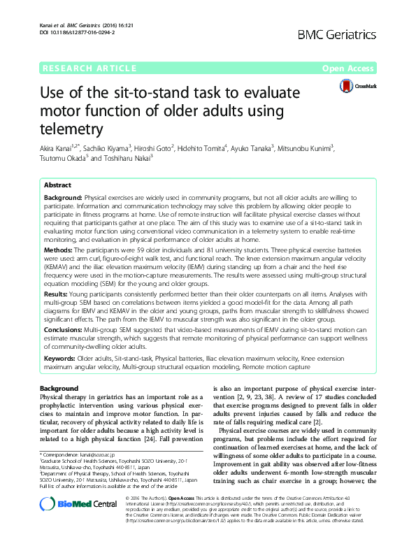 (PDF) Use of the sit-to-stand task to evaluate motor function of older ...