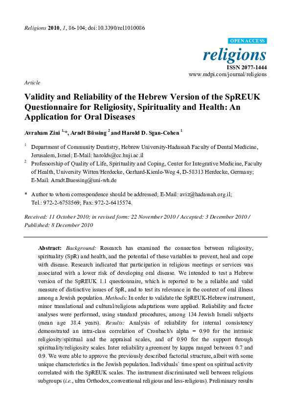 (PDF) Validity and Reliability of the Hebrew Version of the SpREUK ...