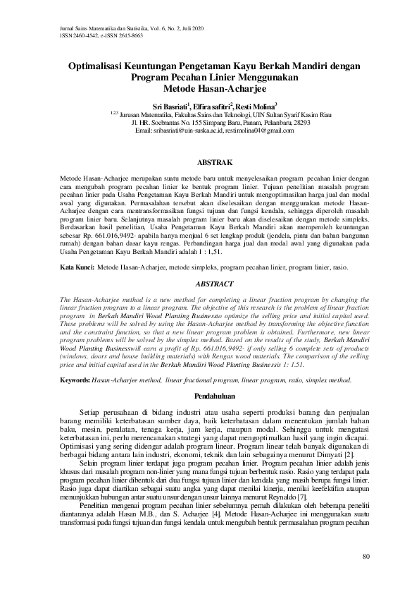 (PDF) Optimalisasi Keuntungan Pengetaman Kayu Berkah Mandiri dengan ...